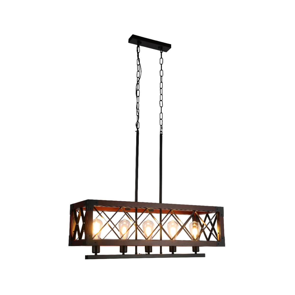 Rustic Cage Chandelier with Wood Edges by TEKLED 5 Light Fixture