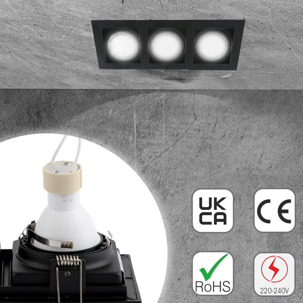 Grille Recessed Tilt Downlight GU10 White or Black | TEKLED