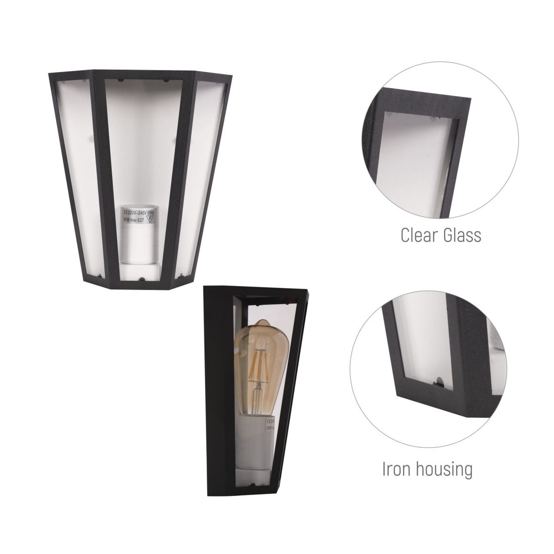 Modern Lantern Trapezium Cuboid Wall Lamp Upward Base Matt Black&White ...