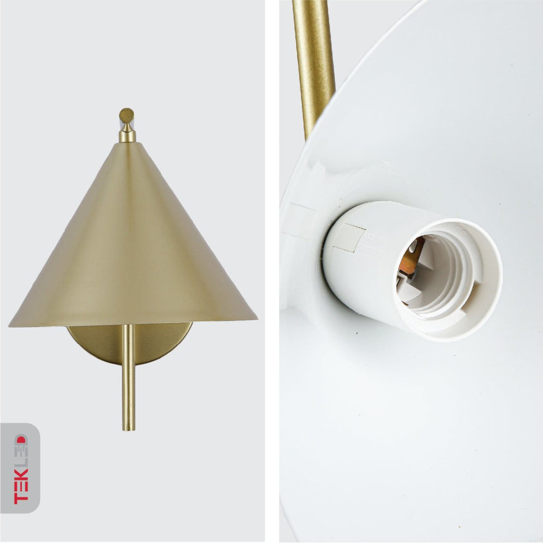 Metal Funnel Wall Light with E27 Fitting Gold Black | TEKLED