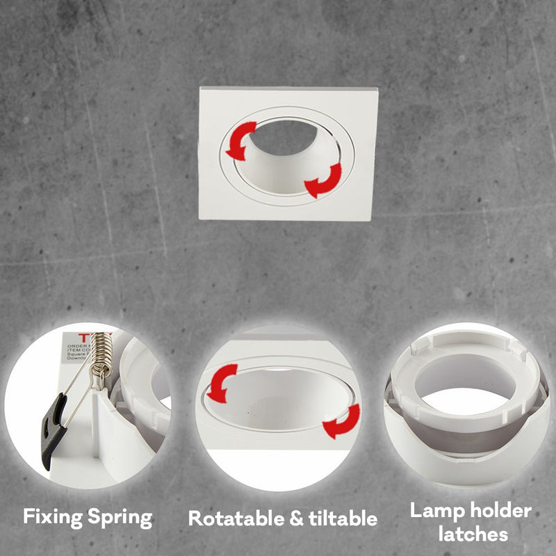 Rectangle Polycarbonate Tilt Recessed Downlight GU10 White or Black ...