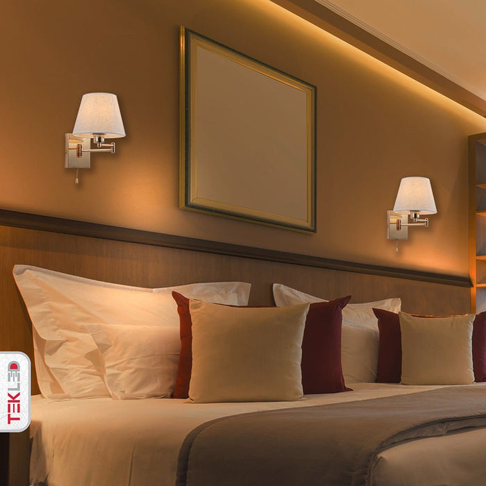 Golden Metal Swing Arm Flaxen Frustum Wall Light with Pull Down Switch ...