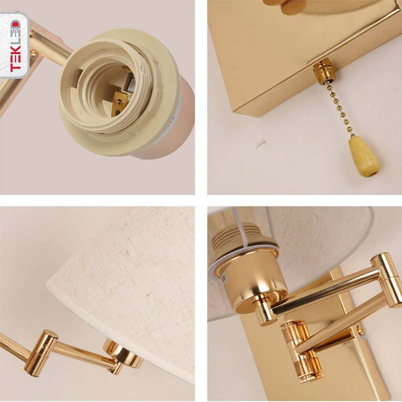 Golden Metal Swing Arm Flaxen Frustum Wall Light with Pull Down Switch ...