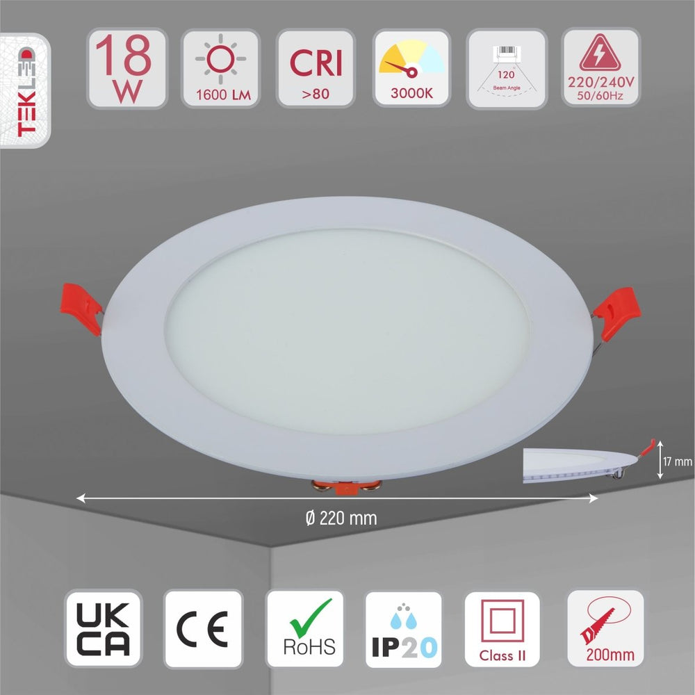 Downlight LED Round Slim Panel Light 18W D220mm | TEKLED