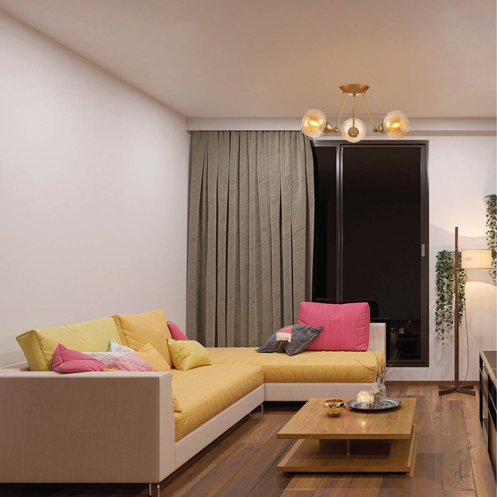 Gold Hinged Metal Amber Dome Glass Ceiling Light with E27 Fittings | TEKLED