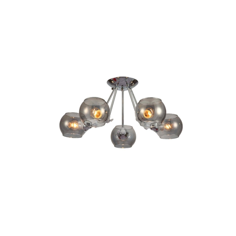 Smoky Cut-out Globe Glass Hinged Chrome Metal Semi Flush Ceiling Light ...