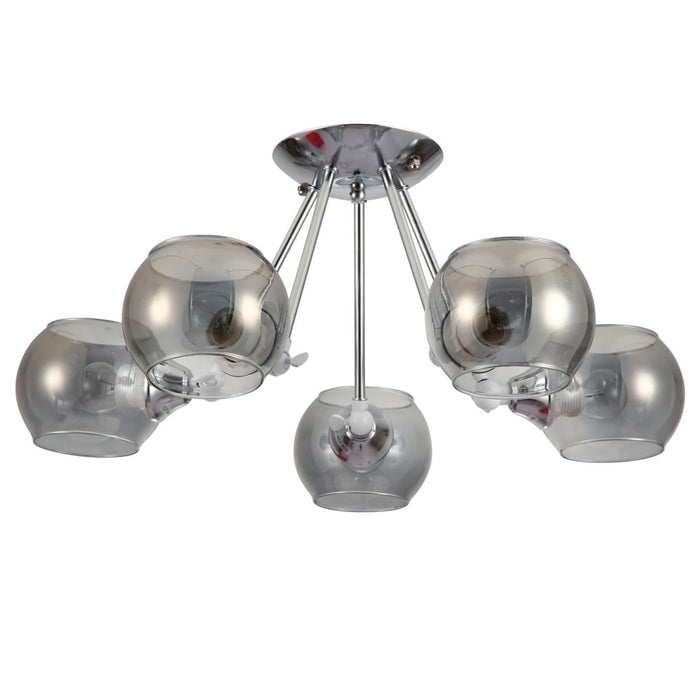 Smoky Cut-out Globe Glass Hinged Chrome Metal Semi Flush Ceiling Light ...