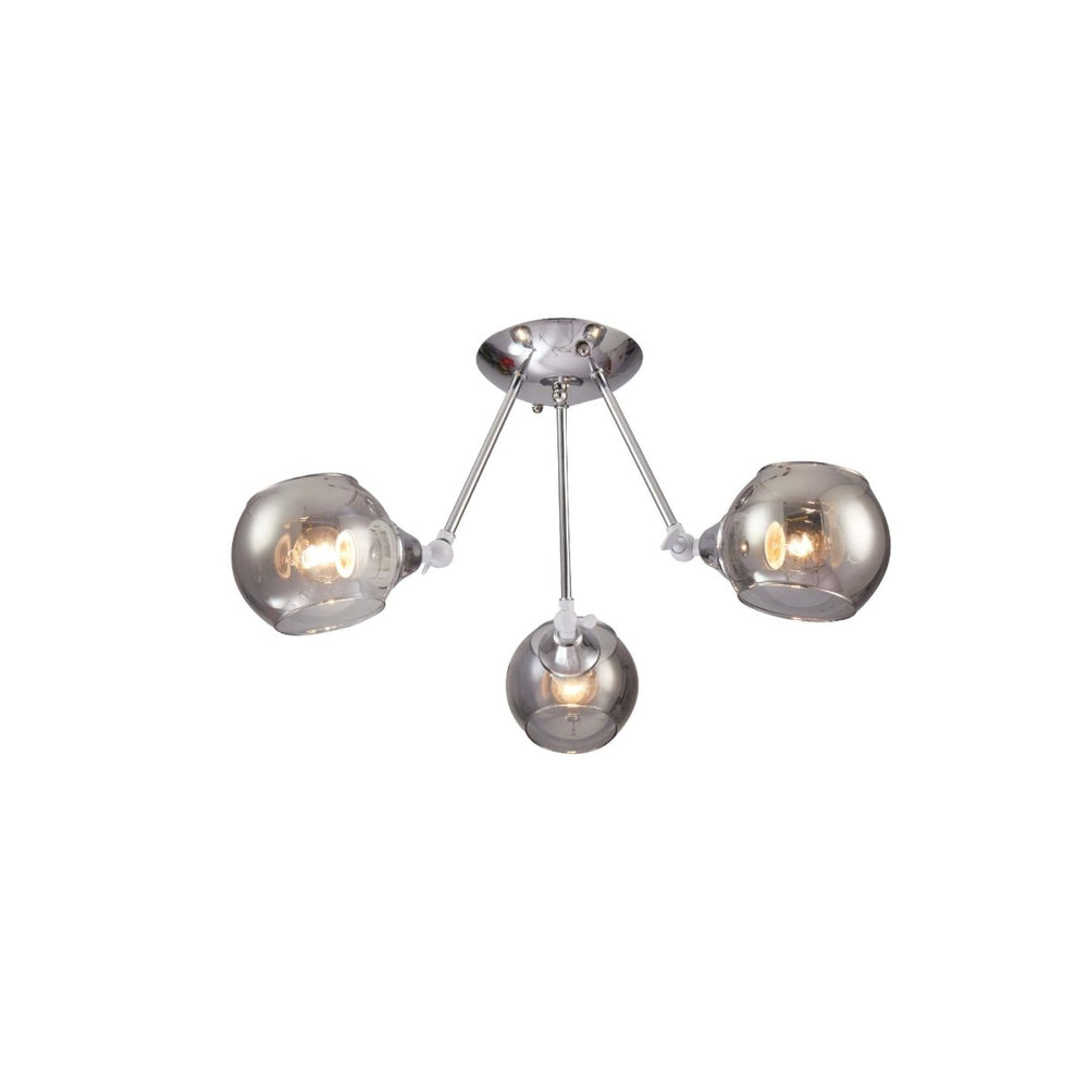 Smoky Cut-out Globe Glass Hinged Chrome Metal Semi Flush Ceiling Light ...