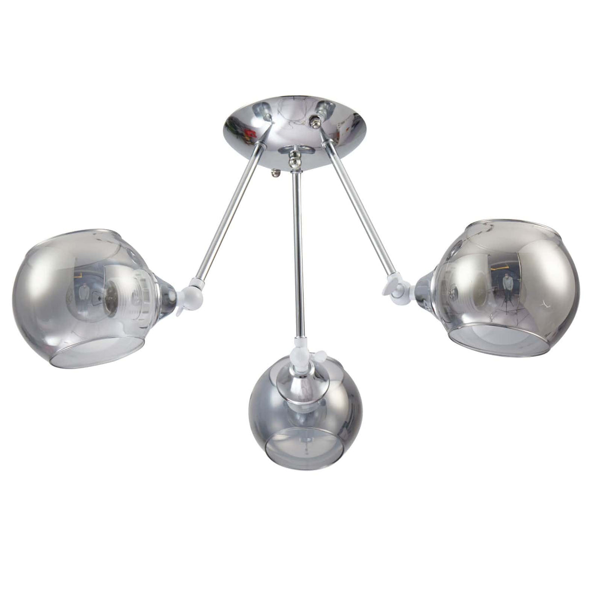 Smoky Cut-out Globe Glass Hinged Chrome Metal Semi Flush Ceiling Light ...