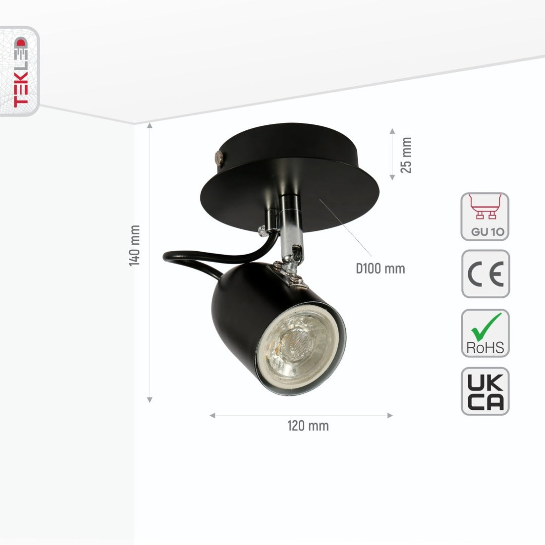 Black Cone Shade Black Chrome Metal Body Ceiling and Wall Light GU10 1 ...