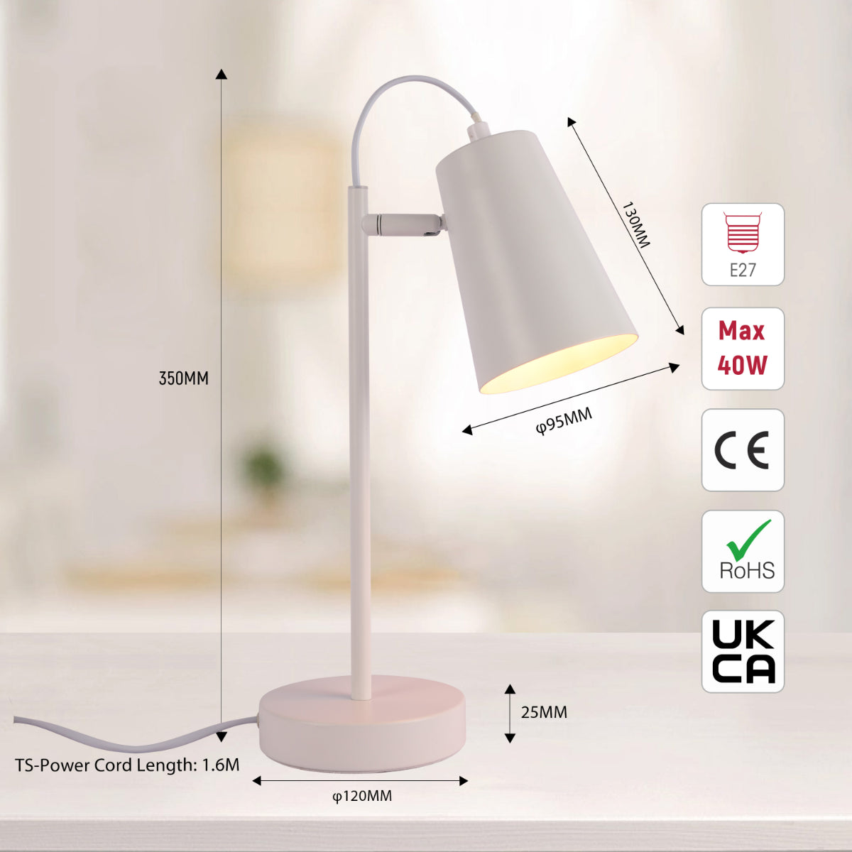 Elegant Desk Lamp with Unique Shade Design - Available in 5 Colours